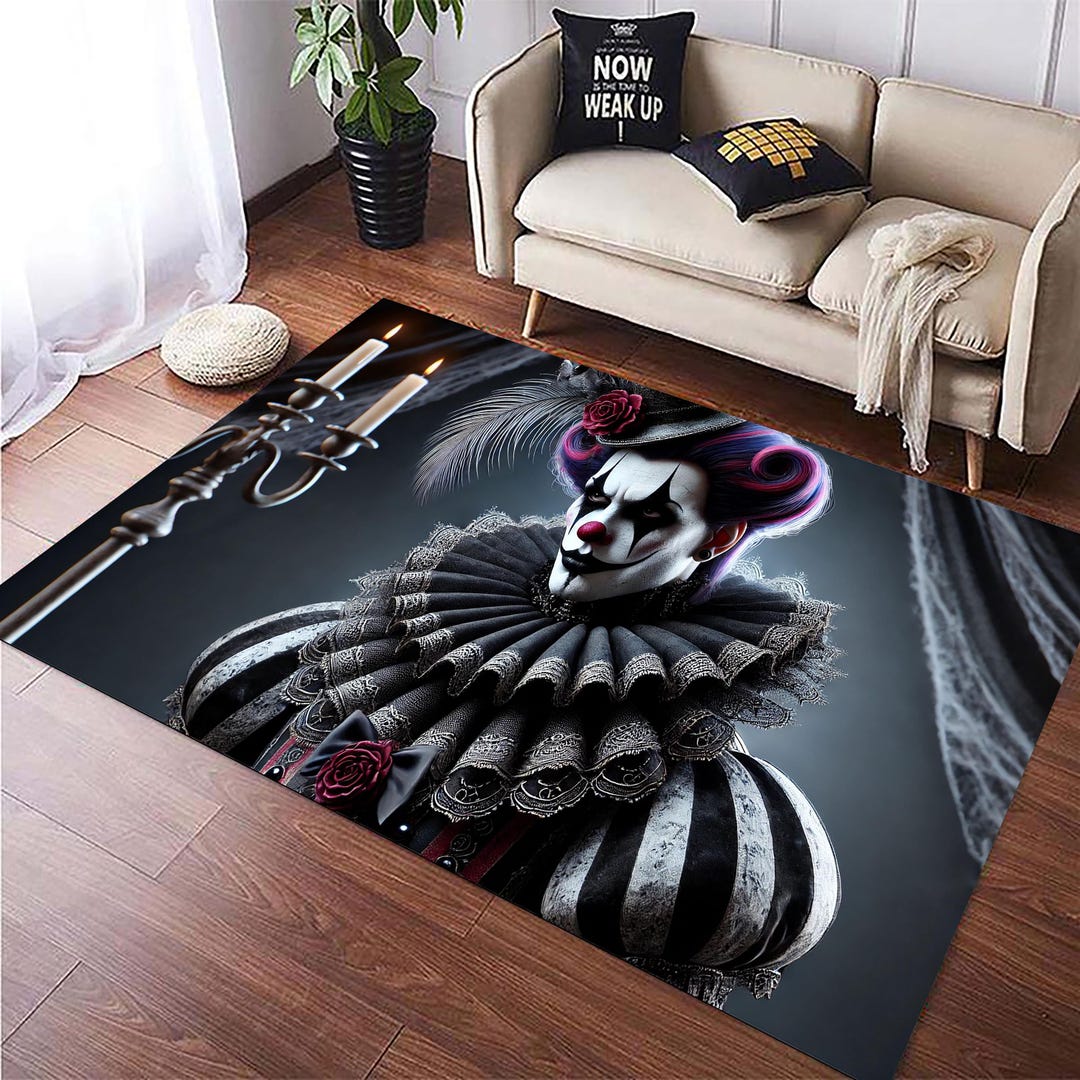 Gothic Clown Art Rug, Dark Aesthetic Halloween Rug, Vintage Horror ...