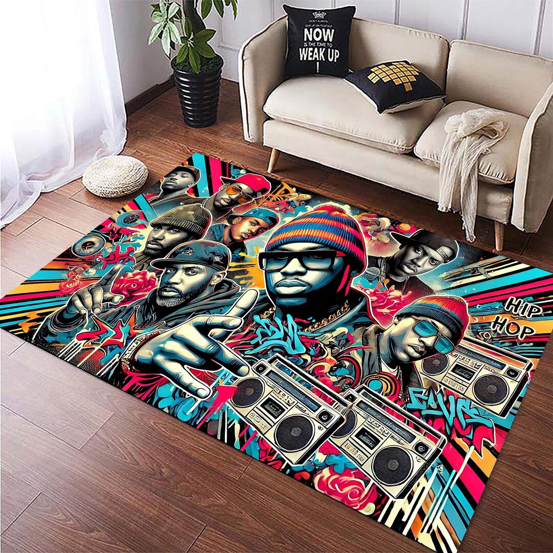 Hip-hop Collage Rug, Hip-hop Legends Rug, Retro Rap Icons Carpet ...