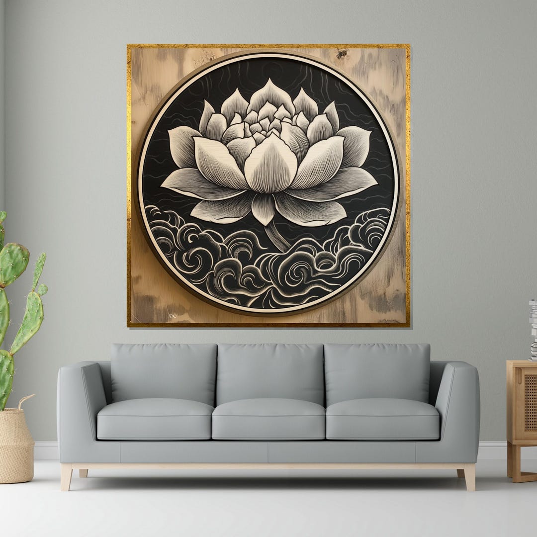 Monochrome Lotus Canvas, Lotus Flower Art, Zen Wall Art, Tranquil Decor ...
