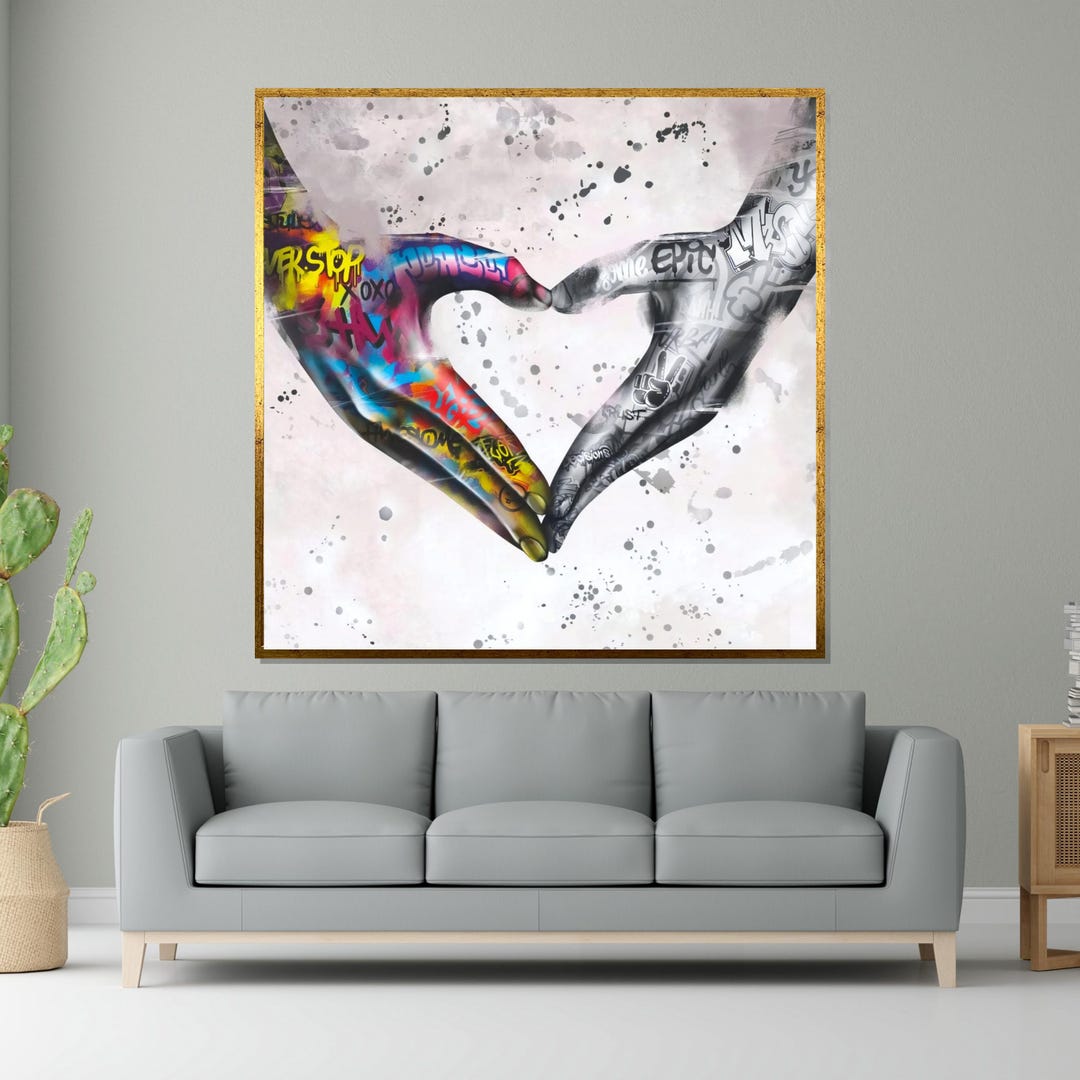 Graffiti Heart Hands Canvas, Urban Art Print, Colorful Street Style ...