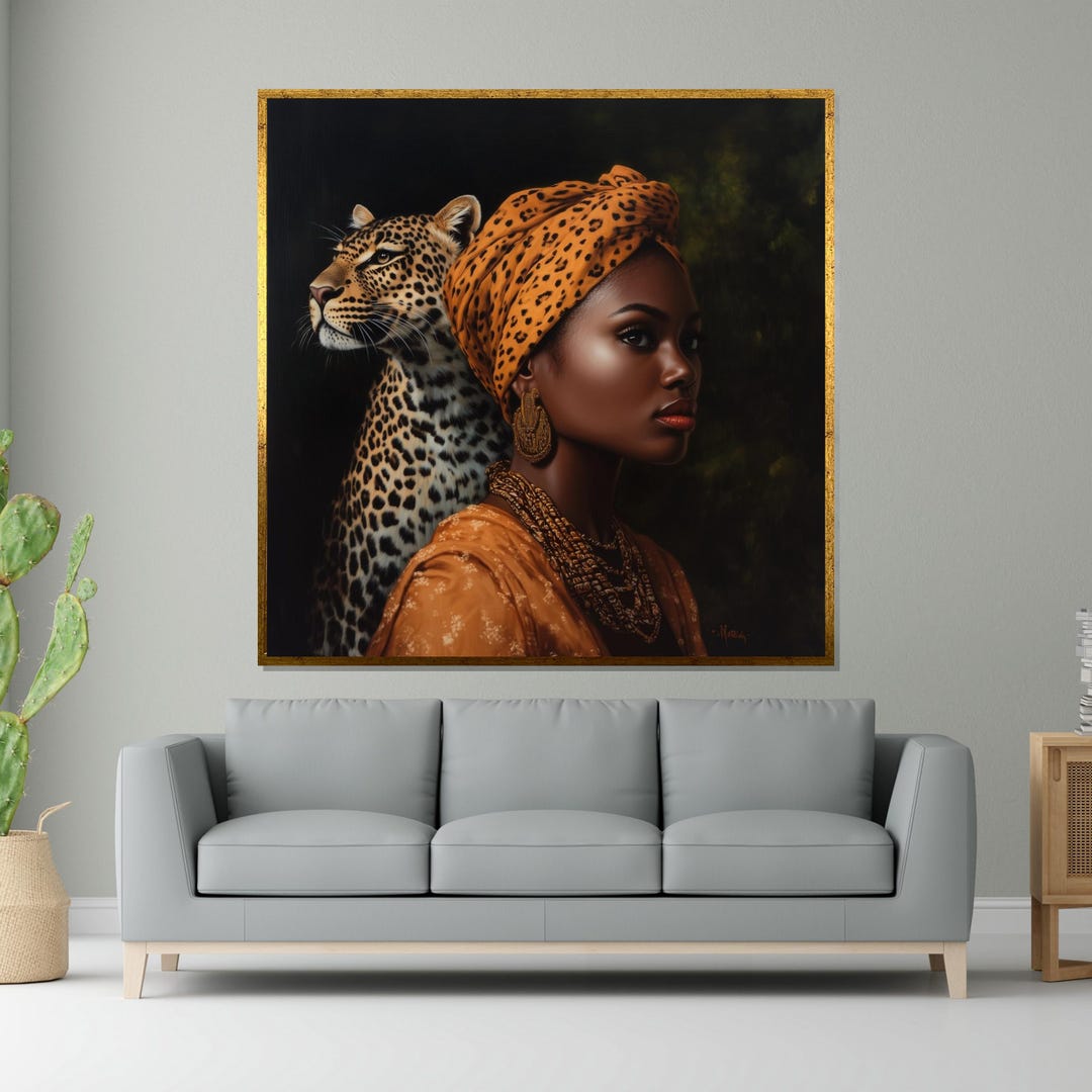 Leopard Lady Canvas, Regal Woman Art, Leopard Companion Wall Print, Art ...
