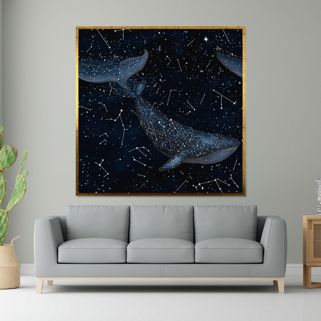 Celestial Whale Canvas, Starry Night Whale Art, Constellation Wall ...
