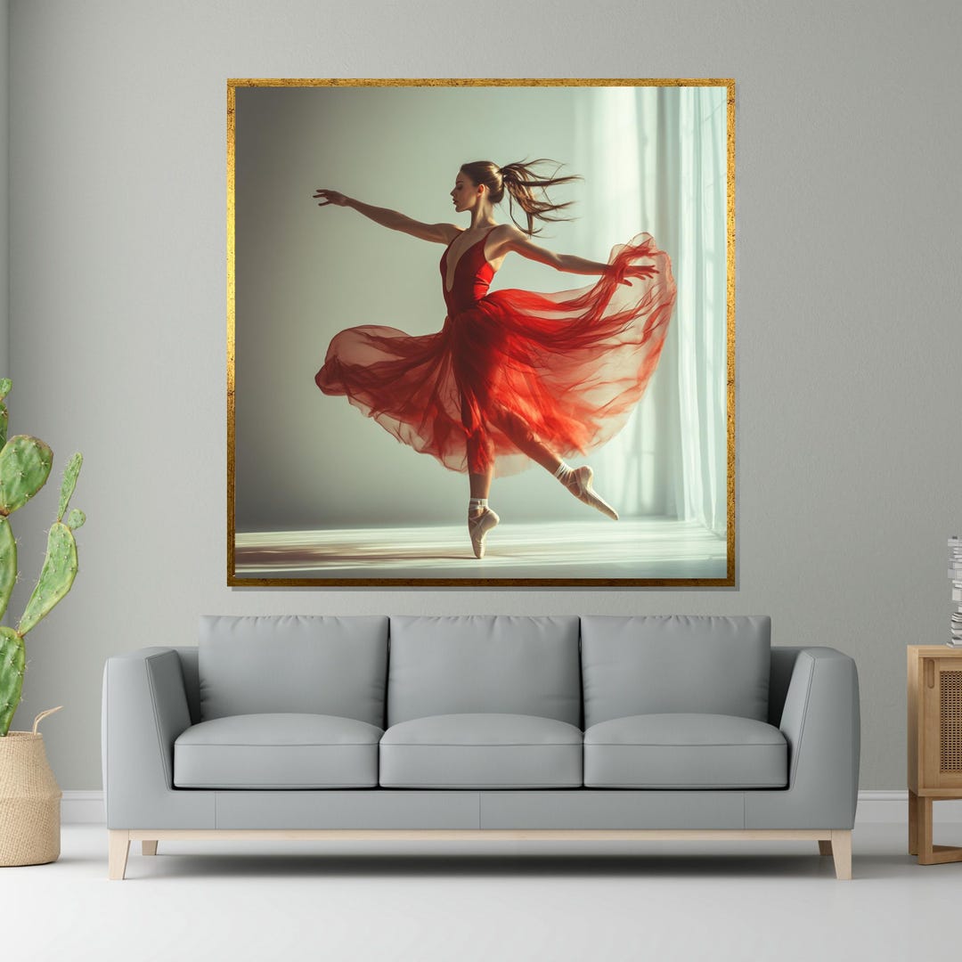 Graceful Dancer Canvas, Ballerina in Red Dress, Ballet Wall Art, Dance ...