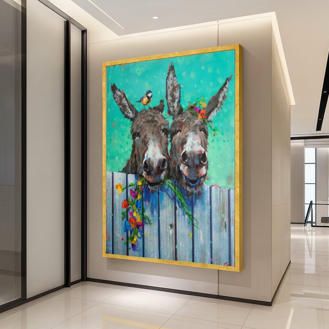 Funny Donkey Duo Canvas Print – Farmhouse Wall Art, Wall Decor, Ready ...