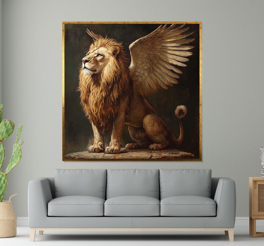 Majestic Winged Lion Canvas, Lion With Wings Art, Mythical Creature ...