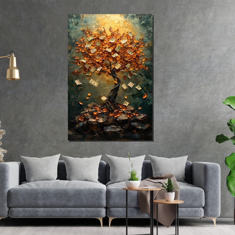 Money Tree Canvas, Prosperity Tree Art, Financial Wall Art, Abstract ...