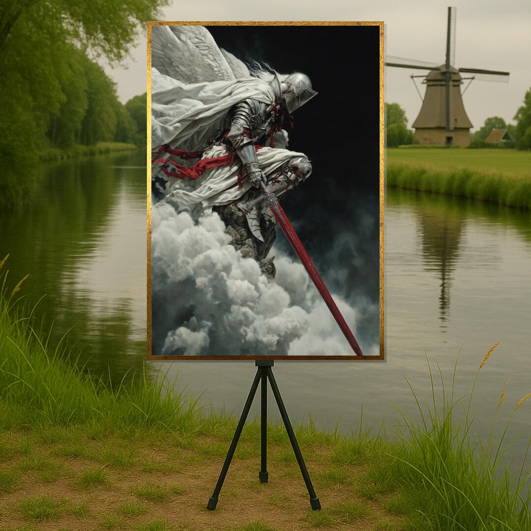 Protector Knight Canvas, Red Sword Warrior Art, Epic Fantasy Wall Art ...