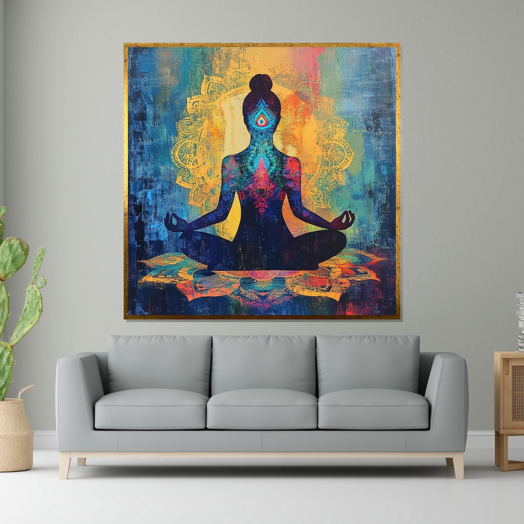 Chakra Meditation Canvas, Yoga Art, Spiritual Wall Decor, Colorful ...