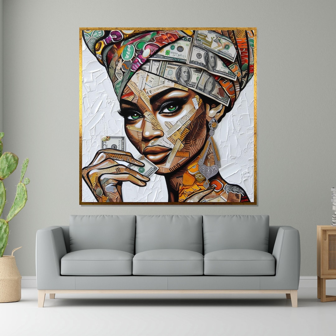 Currency Queen Canvas, Modern Collage Art, Money Art Portrait, Wall Art ...