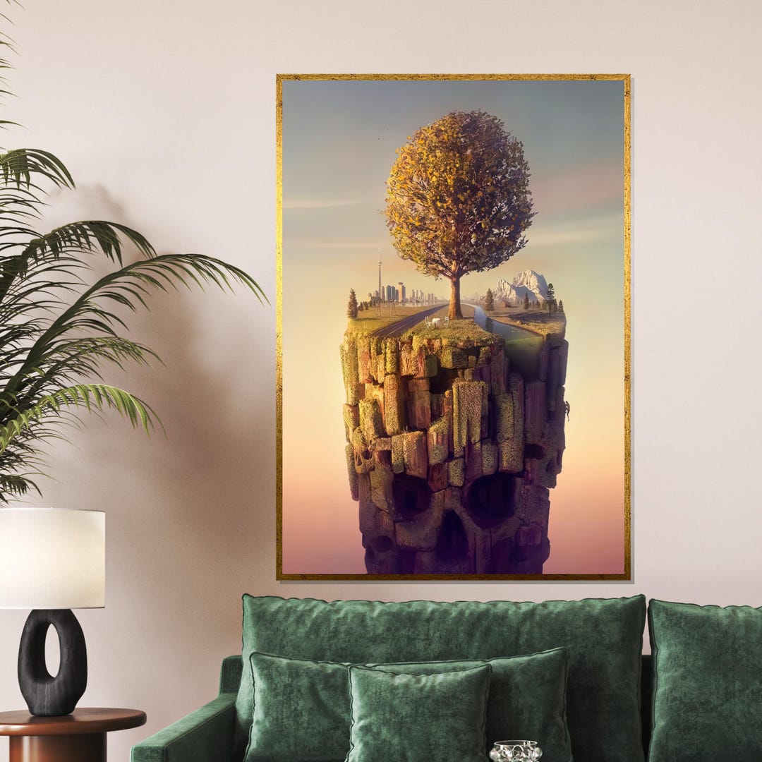 Nature Cliff Cityscape, Tree on Cliff Canvas Art, Scenic Landscape ...