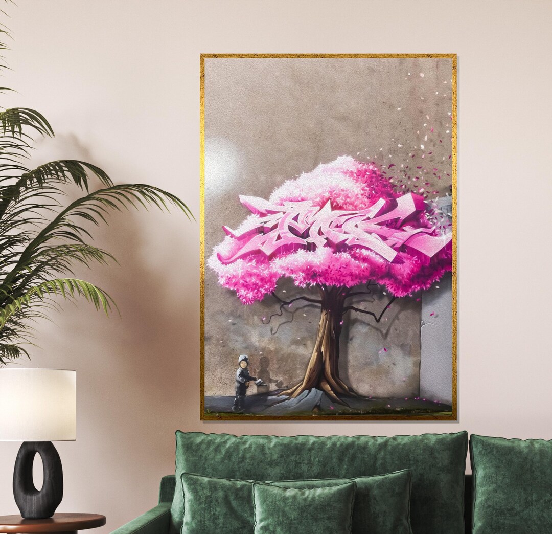 Pink Graffiti Tree Canvas, Urban Wall Art, Street Art Mural, Pink Tree ...