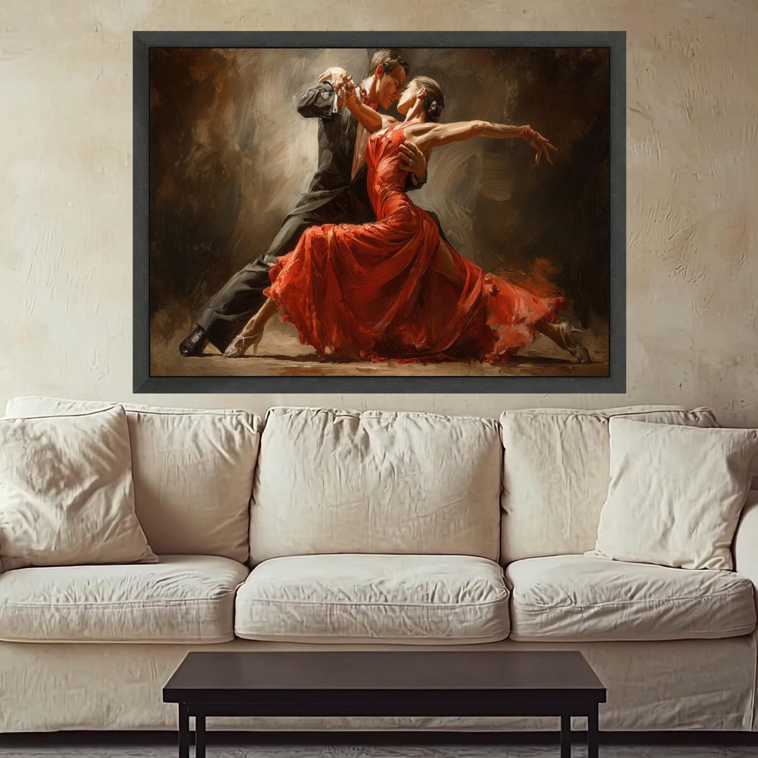 Passionate Tango Dance, Elegant Couple Canvas, Red Dress Wall Art ...