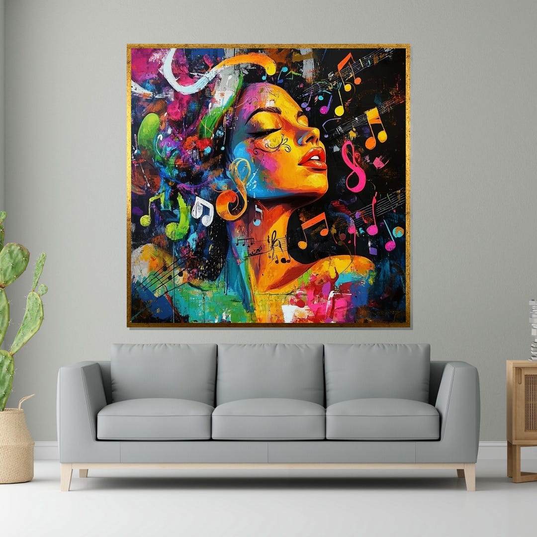 Musical Muse Canvas, Colorful Music Art, Vibrant Portrait Canvas ...