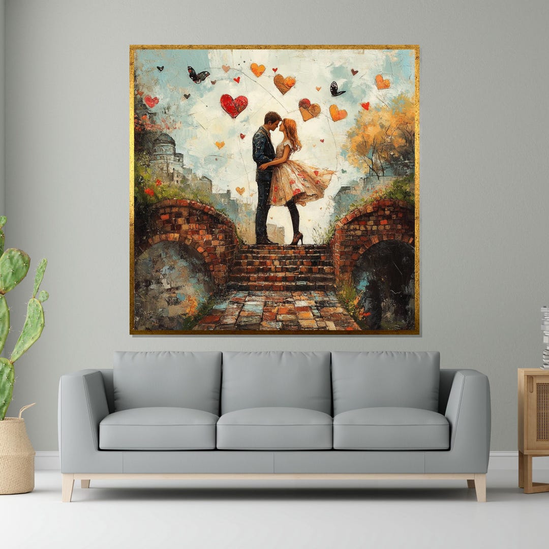 Romantic Couple Canvas, Love Hearts Wall Art, Romantic Scene Print ...