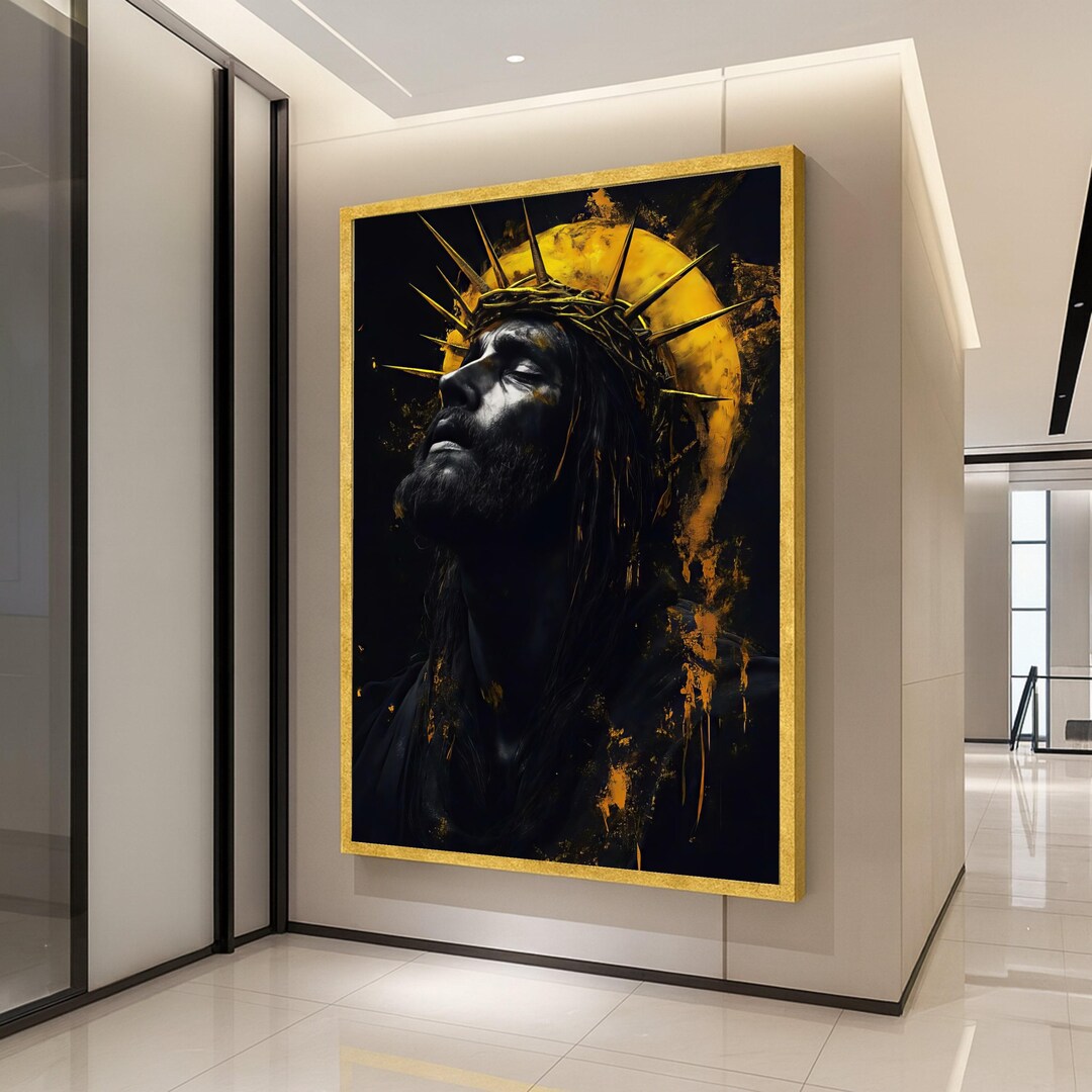 Dramatic Portrait of Jesus Christ Canvas Wall Art, Crown of Thorns ...
