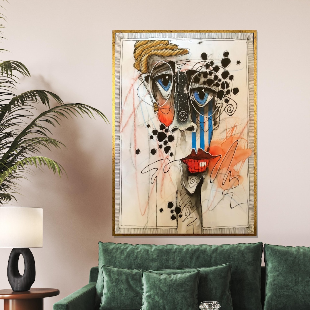 Whimsical Face Canvas, Abstract Portrait Wall Art, Surreal Expression ...