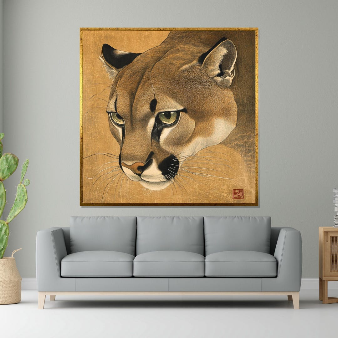 Elegant Cougar Canvas, Feline Wall Art, Big Cat Illustration, Animal ...