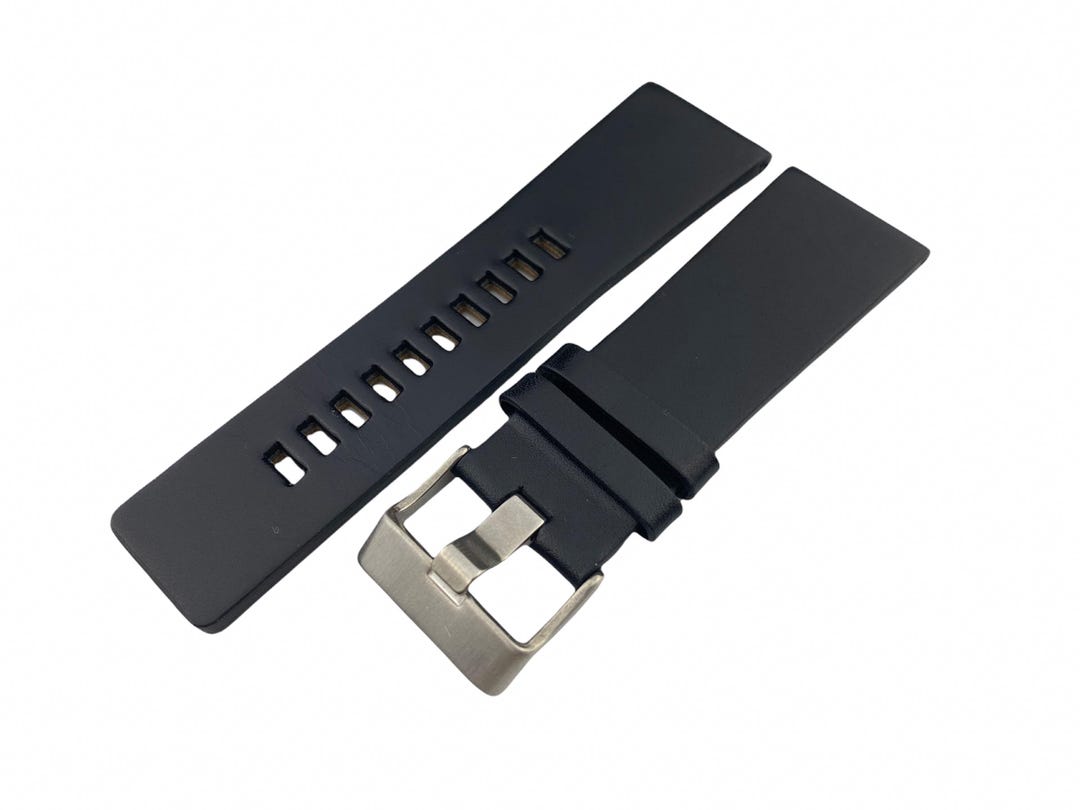 22 24 26 28 30 32 34mm Black Genuine Leather Strap Band Bracelet ...