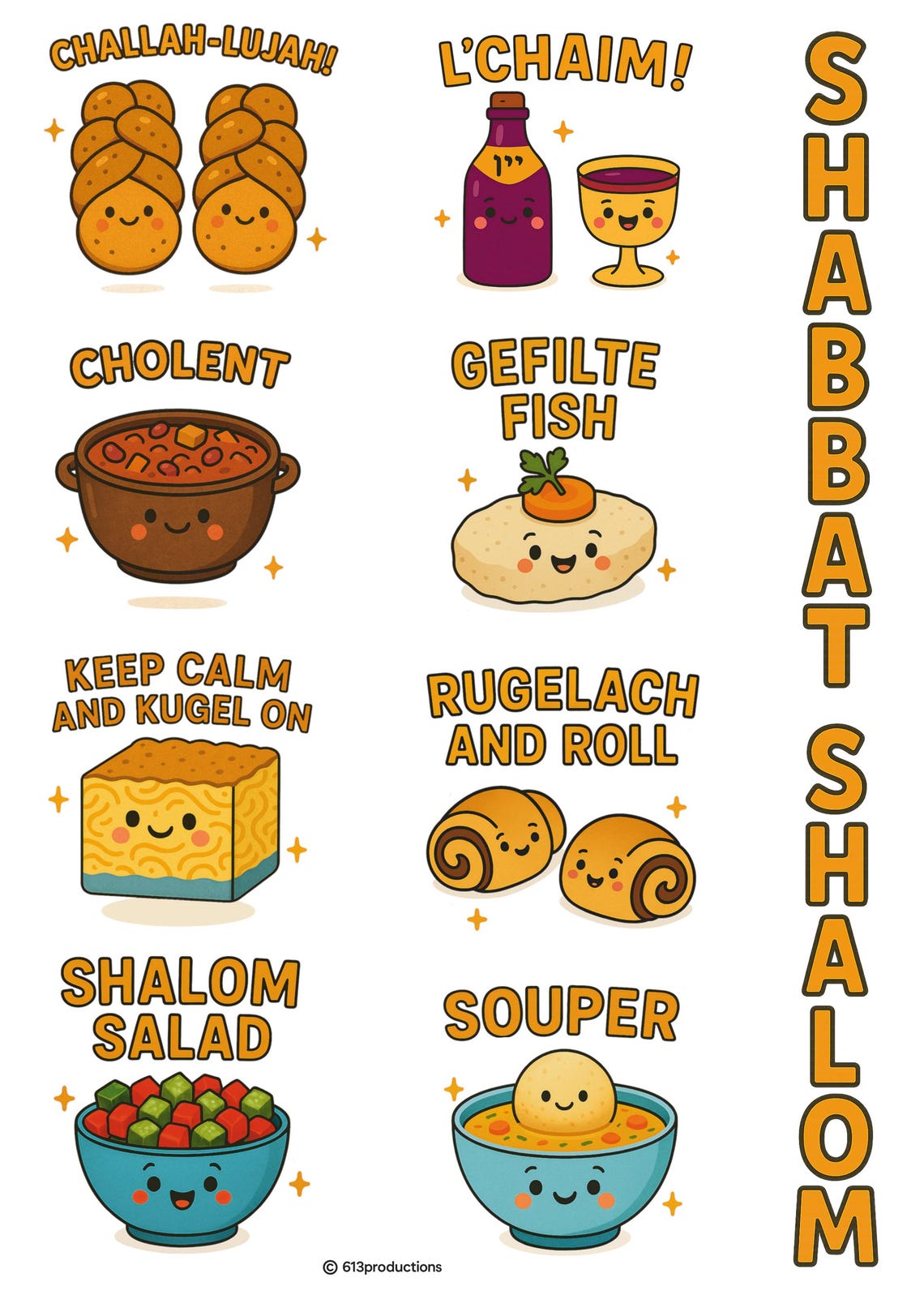 Shabbat Shalom Sticker Sheet | Jewish Food Pun A6 Vinyl Stickers - Etsy