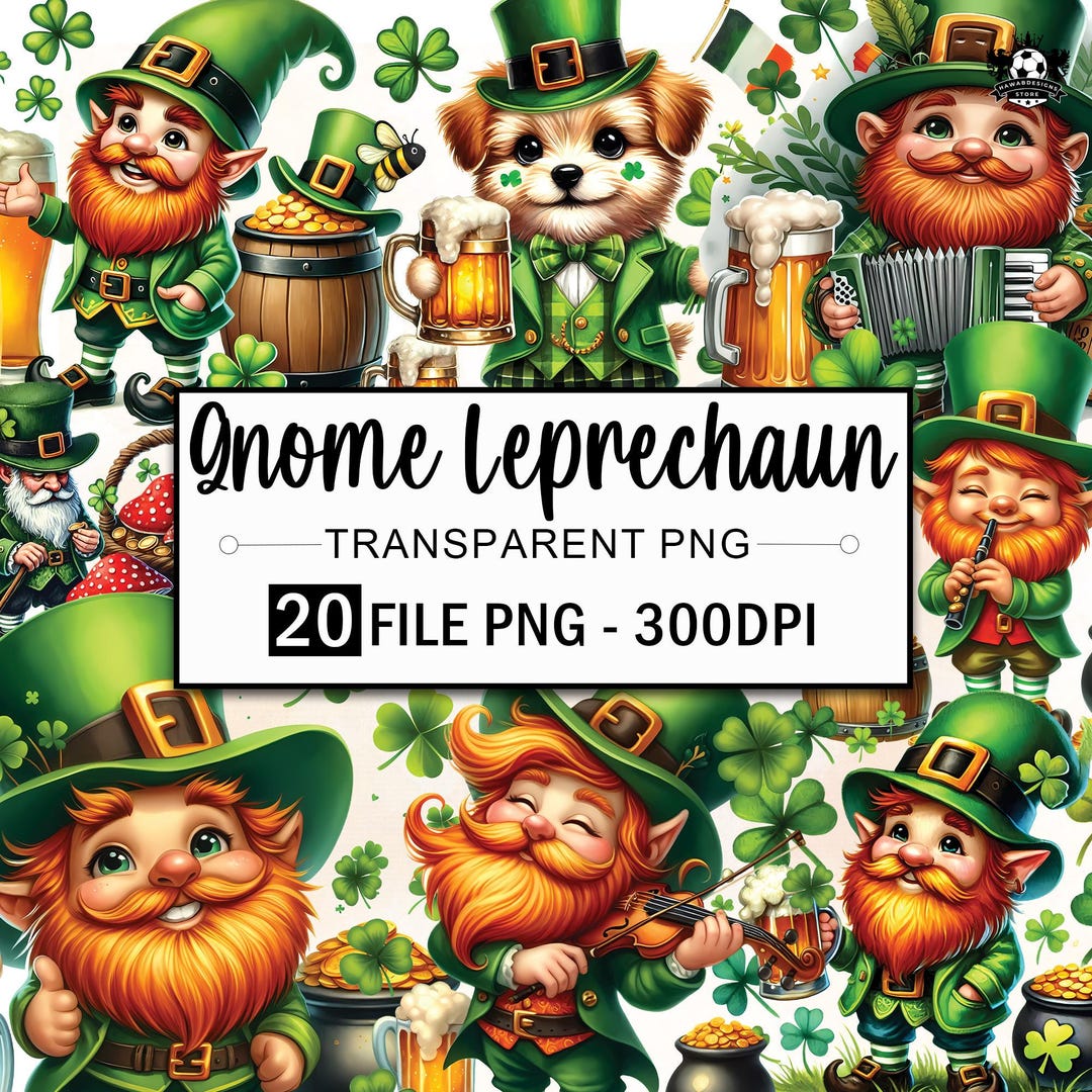 Watercolor Saint Patrick Gnome Clipart, 20 PNG Gnomes Leprechaun ...