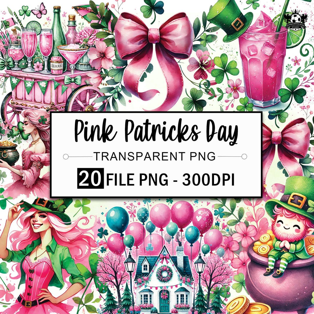 Watercolor Pink Patrick's Day Clipart, 20 PNG Pastel St Patricks Day ...