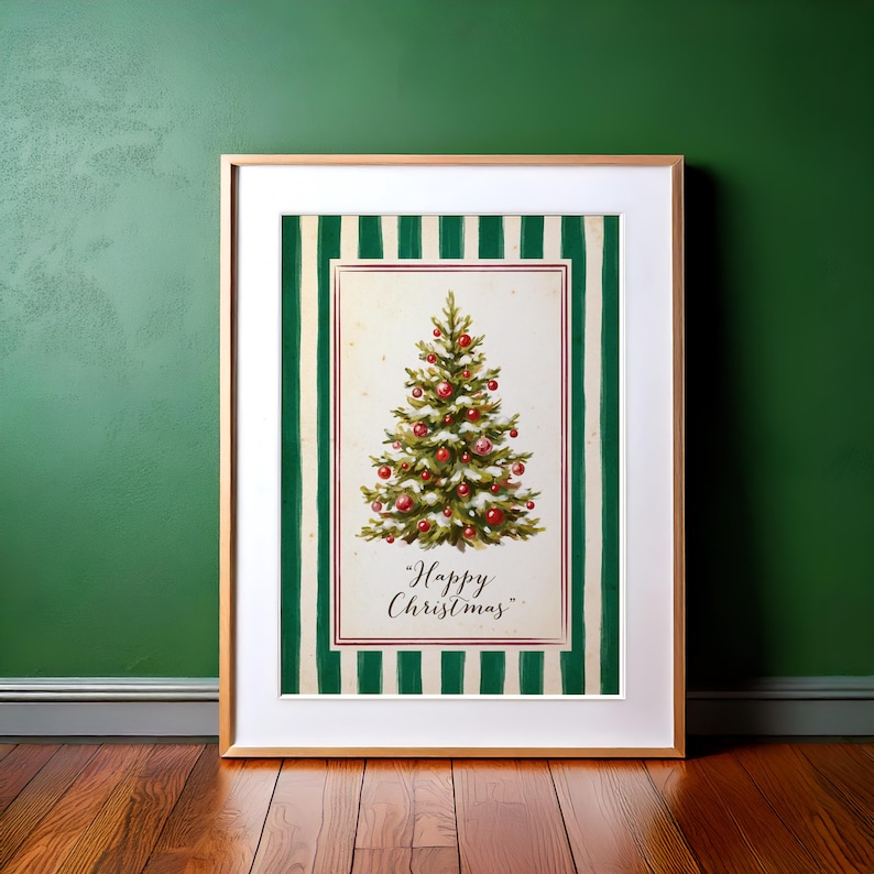 Vintage Green Christmas Tree Art, Cozy Holiday Printable (digital ...