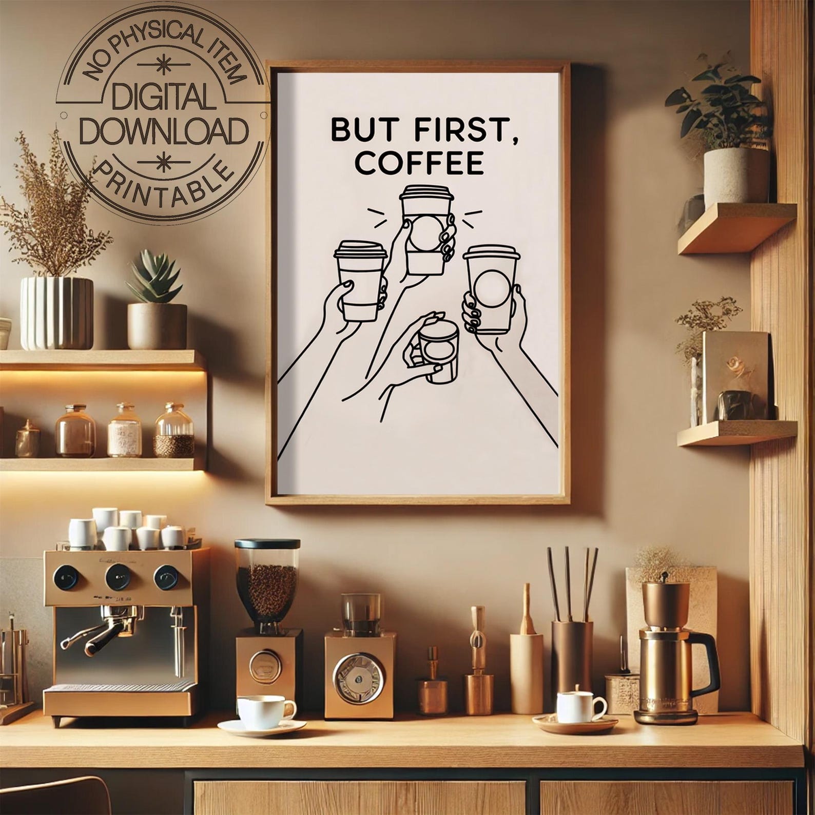 But First Coffee Printable Wall Art, Minimalist Coffee Decor, Hand ...