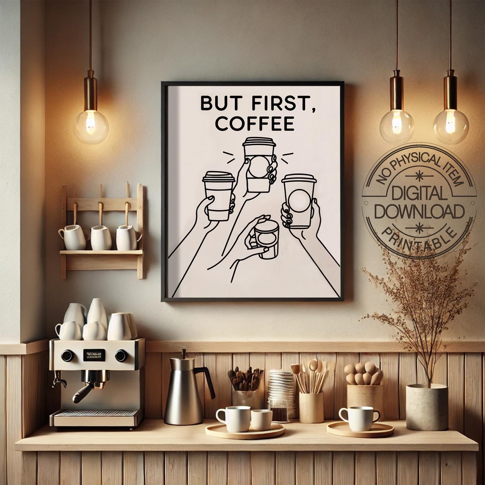 But First Coffee Printable Wall Art, Minimalist Coffee Decor, Hand ...