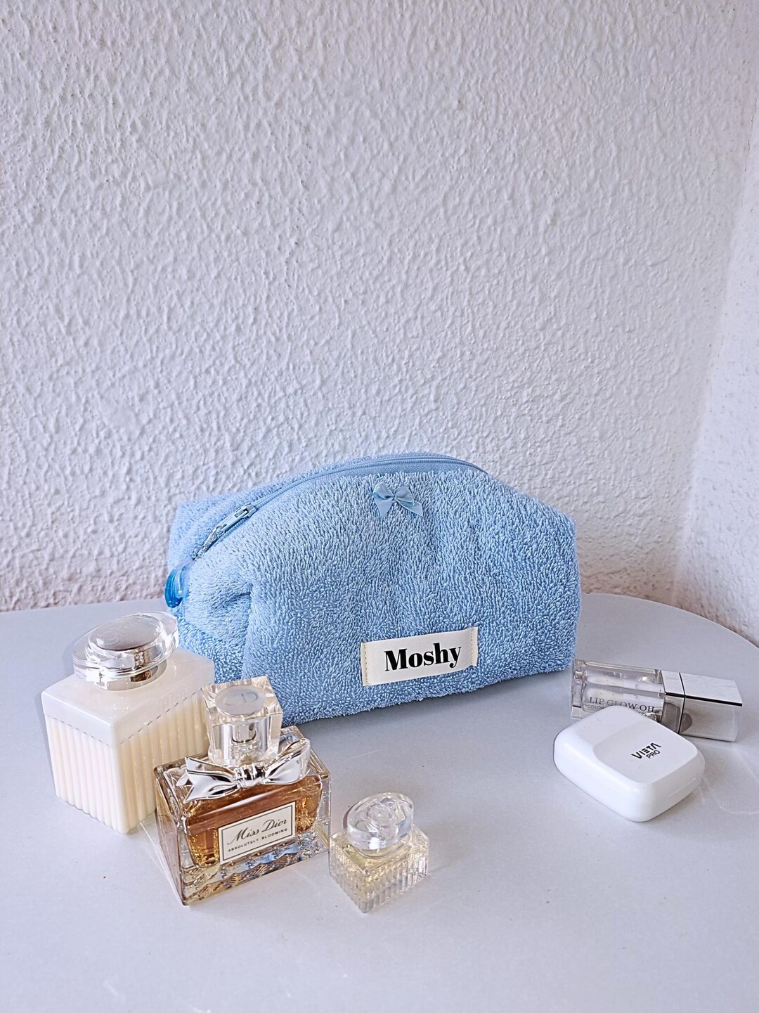 Blue Terry Makeup Bag, Cosmetic Bag, Travel Bag, Pink Terry Pouch ...