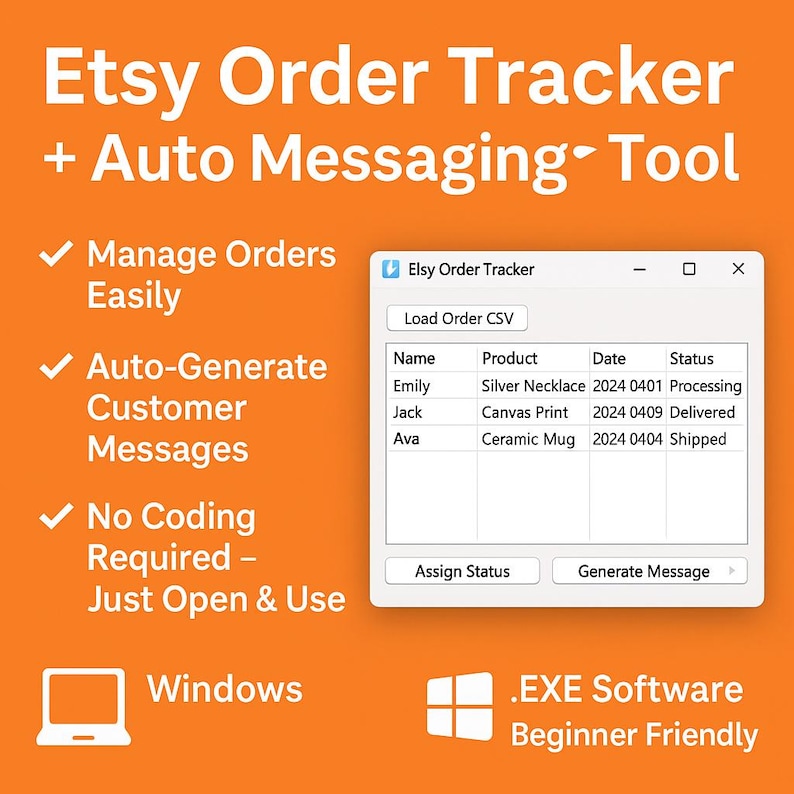 Etsy Order Tracker | Auto Message Tool for Windows (.EXE) - Etsy