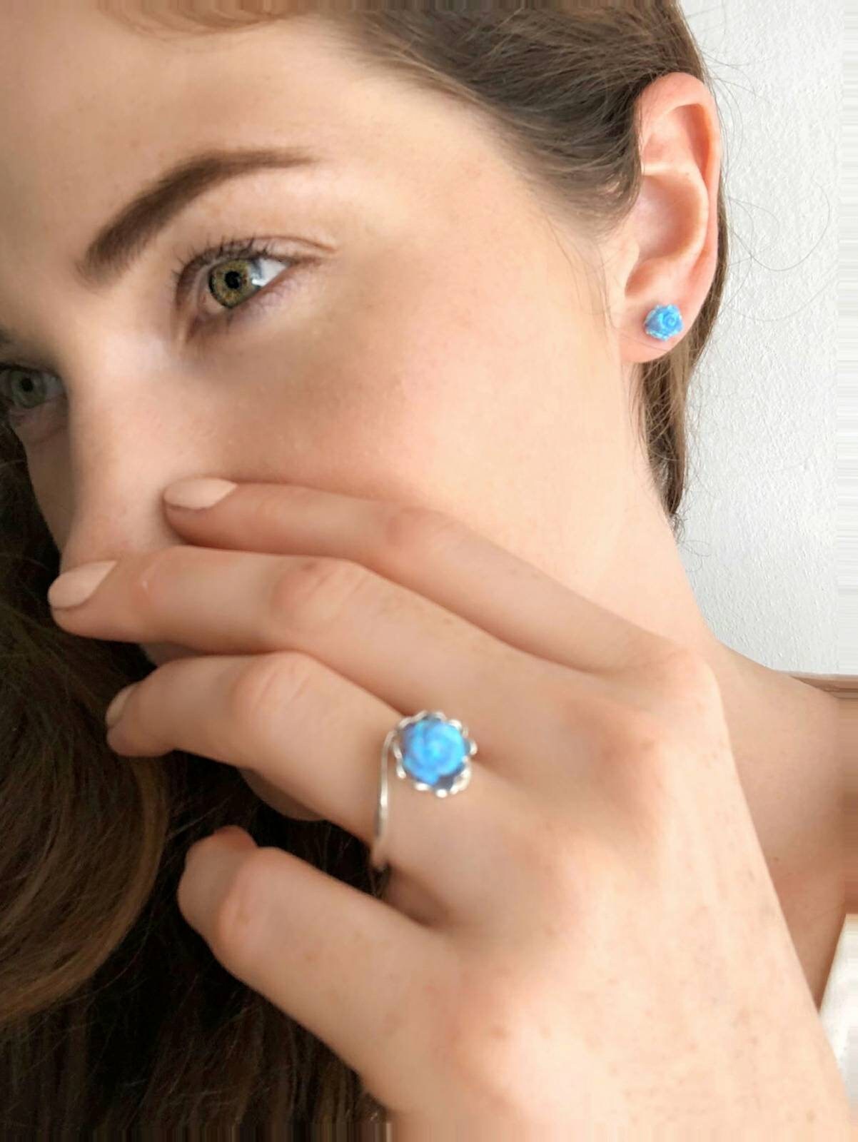 Opal Roses Flowers Silver Stud Post Gorgeous Earrings ON SALE- Free ...