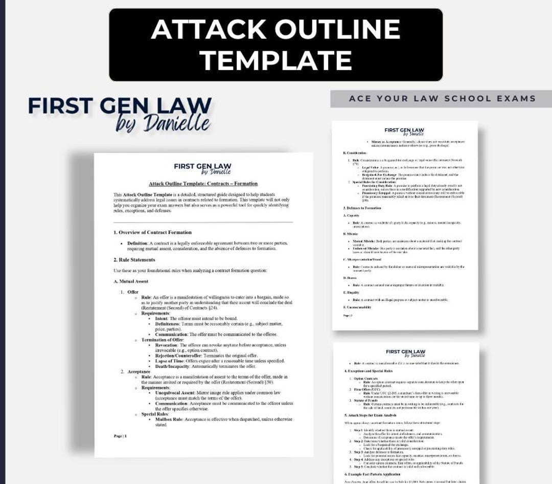Law School Exam Attack Outline Template - Comprehensive Structure for ...