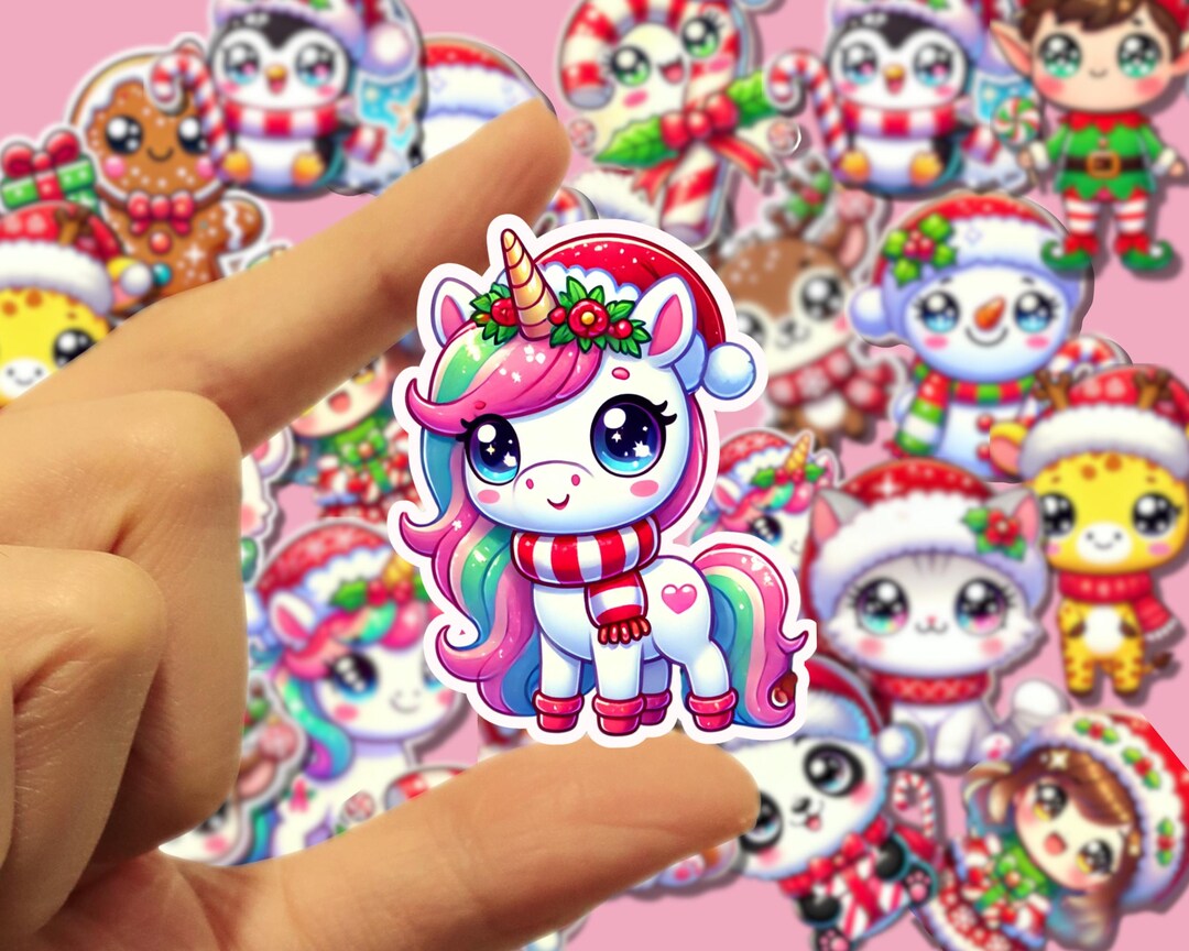 54 Kawaii Christmas Stickers Printable 8.5x11 PDF Cute Holiday Stickers ...