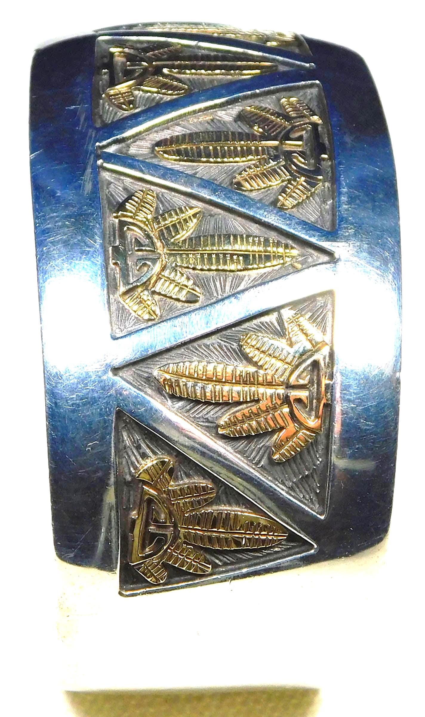 HOPI WATSON HONANIE Sterling 14K Gold Cut Out Overlay Textured Domed ...