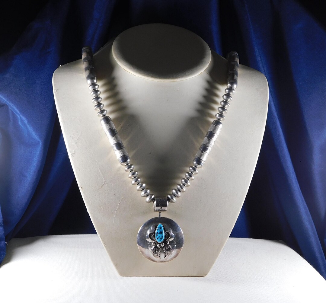 Navajo Leo Nez Sterling, Turquoise 'kokopelli' Spinner Pendant Necklace ...