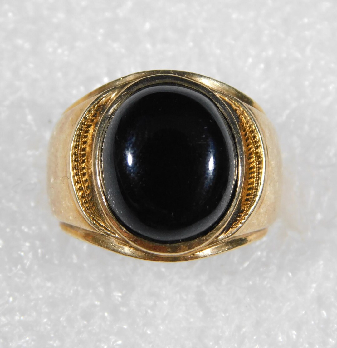 14K GOLD Black STONE Cab Vintage RING Size 6.0, Estate - Etsy