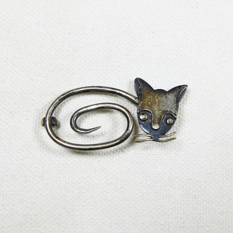 Sterling Cat Pin - Etsy