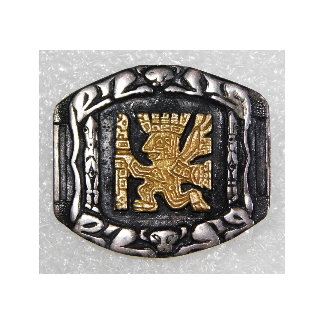 18K GOLD Overlay STERLING Warrior PIN Handmade Vintage Peru - Etsy