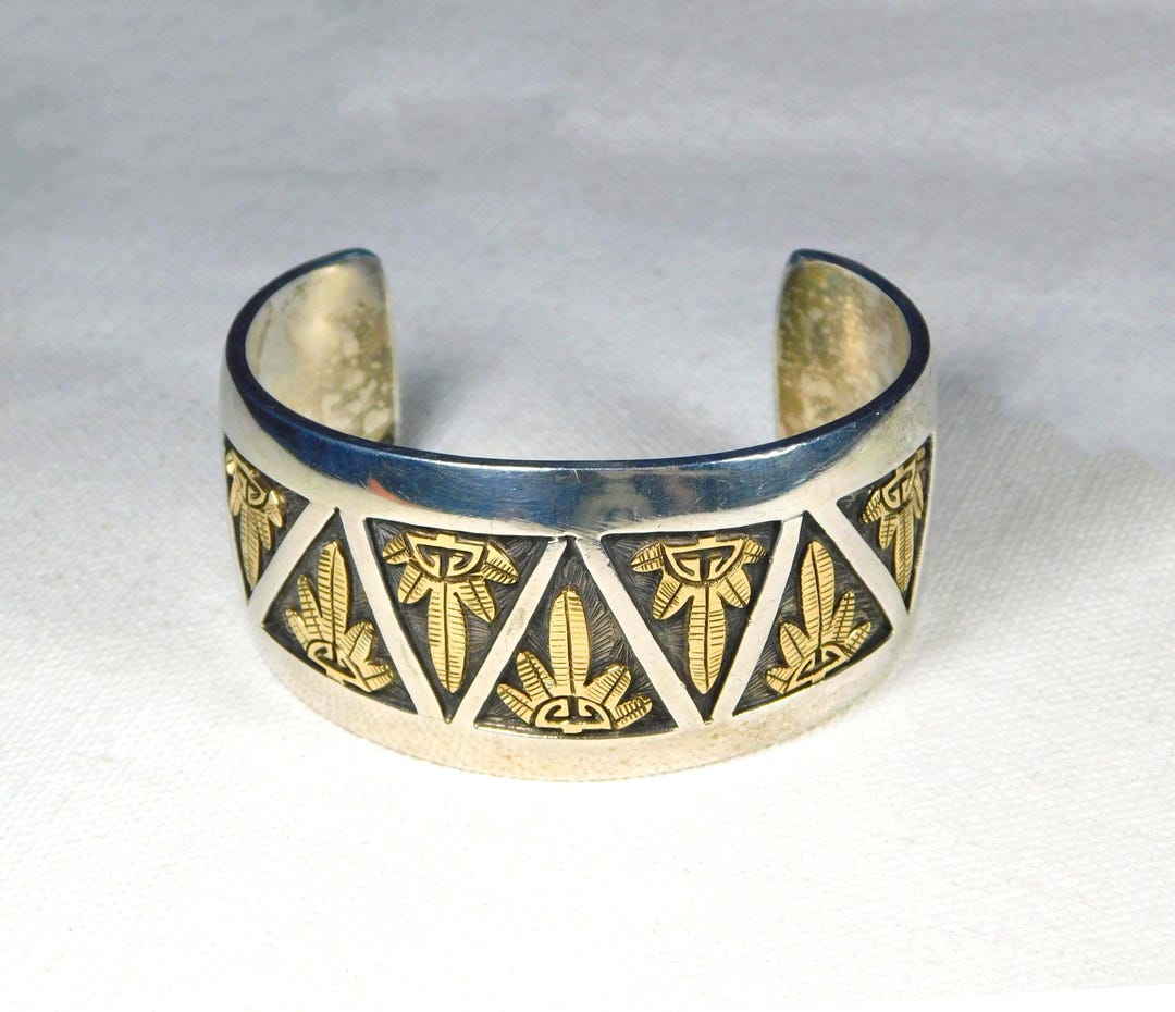 HOPI WATSON HONANIE Sterling 14K Gold Cut Out Overlay Textured Domed ...
