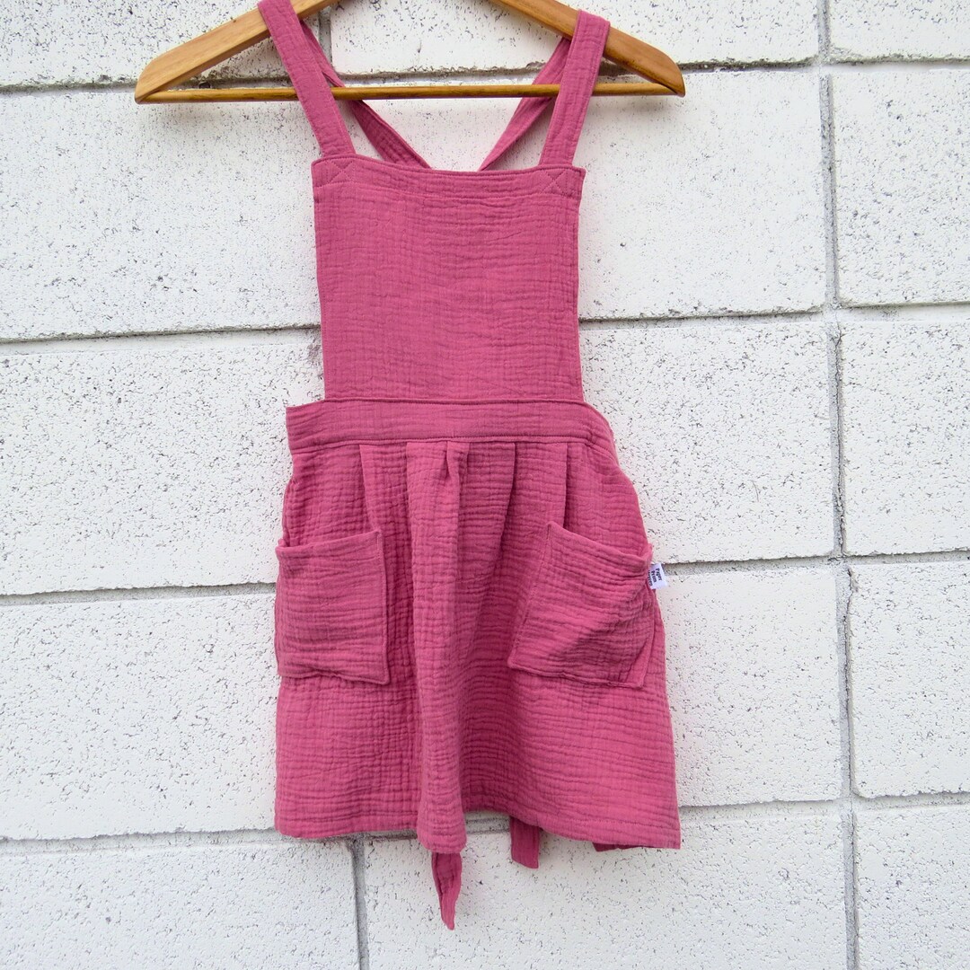 Pink Cross Back Pocket Apron Bubblegum Cotton Pinafore Adjustable Girls ...