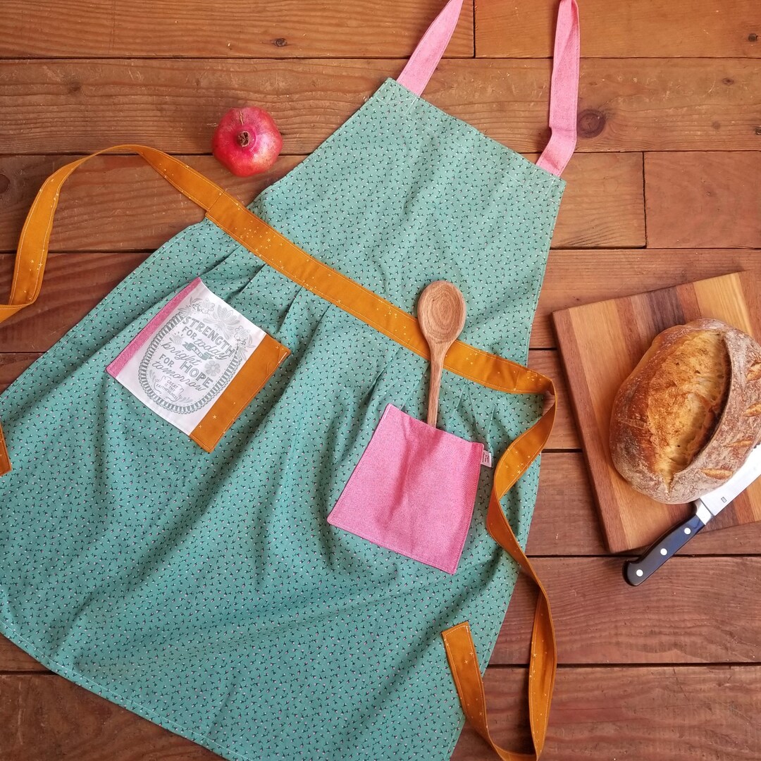 Scripture Waist Tie Apron Teal Cottagecore Apron With Pockets Full ...