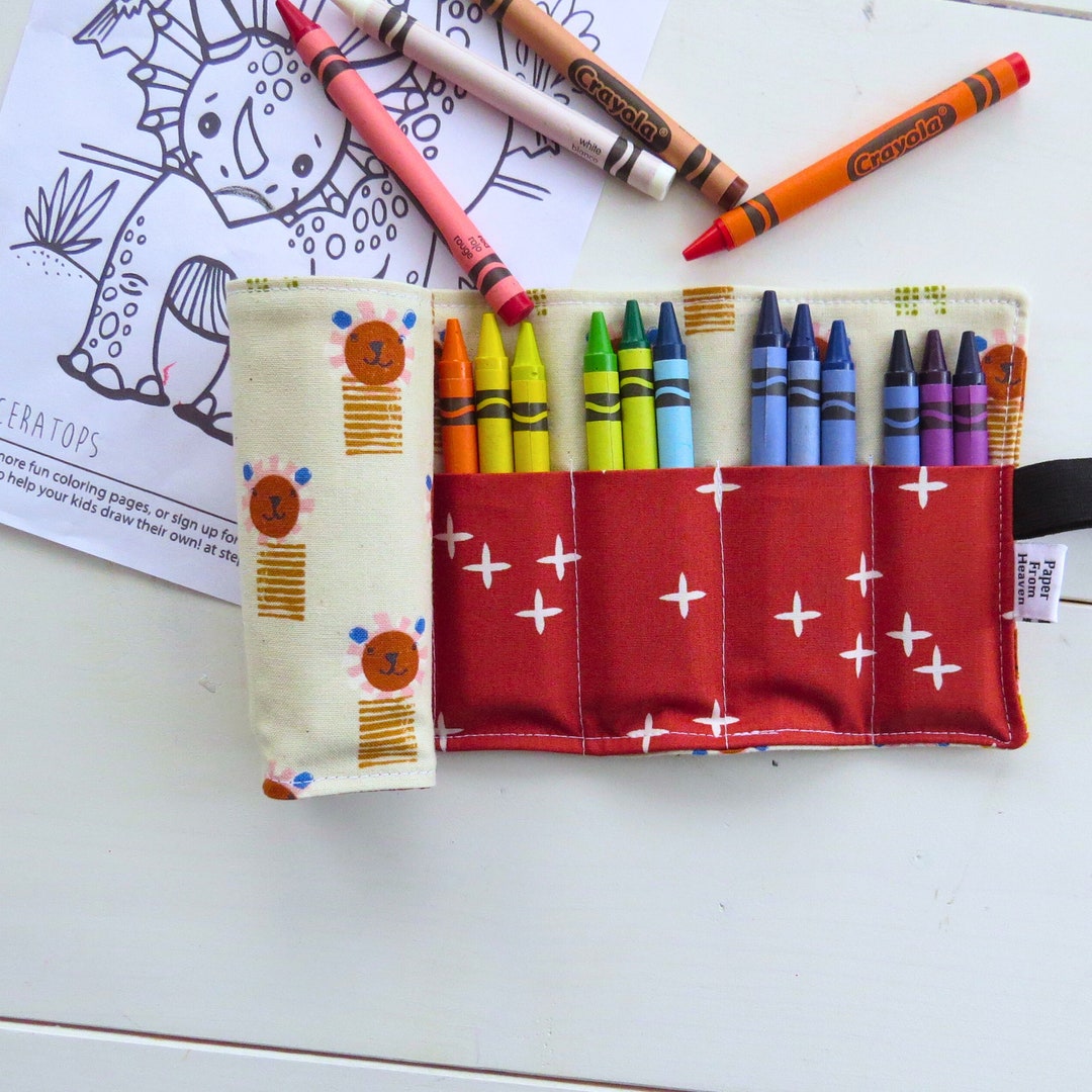 Lion Kids Crayon Roll up Jungle Animal Colors Holder Rust Kids Quiet ...