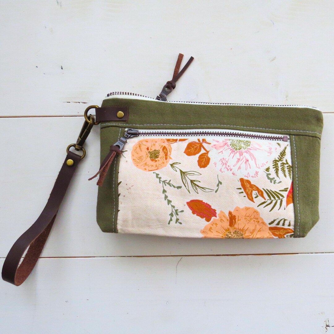 Flower Zipper Pouch, Genuine Leather Wristlet, Ladies Small Purse ...