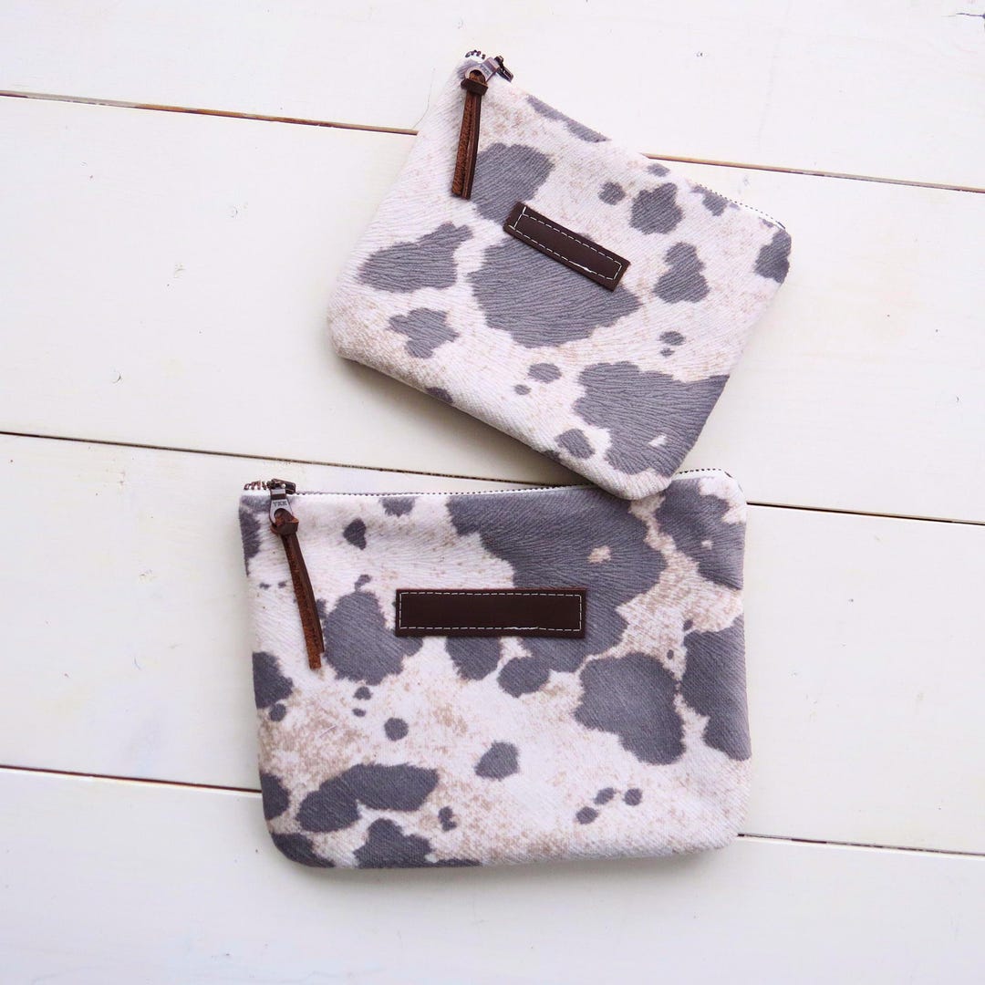 Western Cowhide Coin Pouch Zip Bag Brown Holstein Rodeo Money Clutch ...