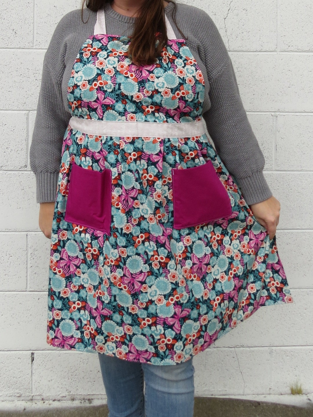 Crossback Apron Adjustable Berry Pink Ladies Pinafore Apron Women's ...
