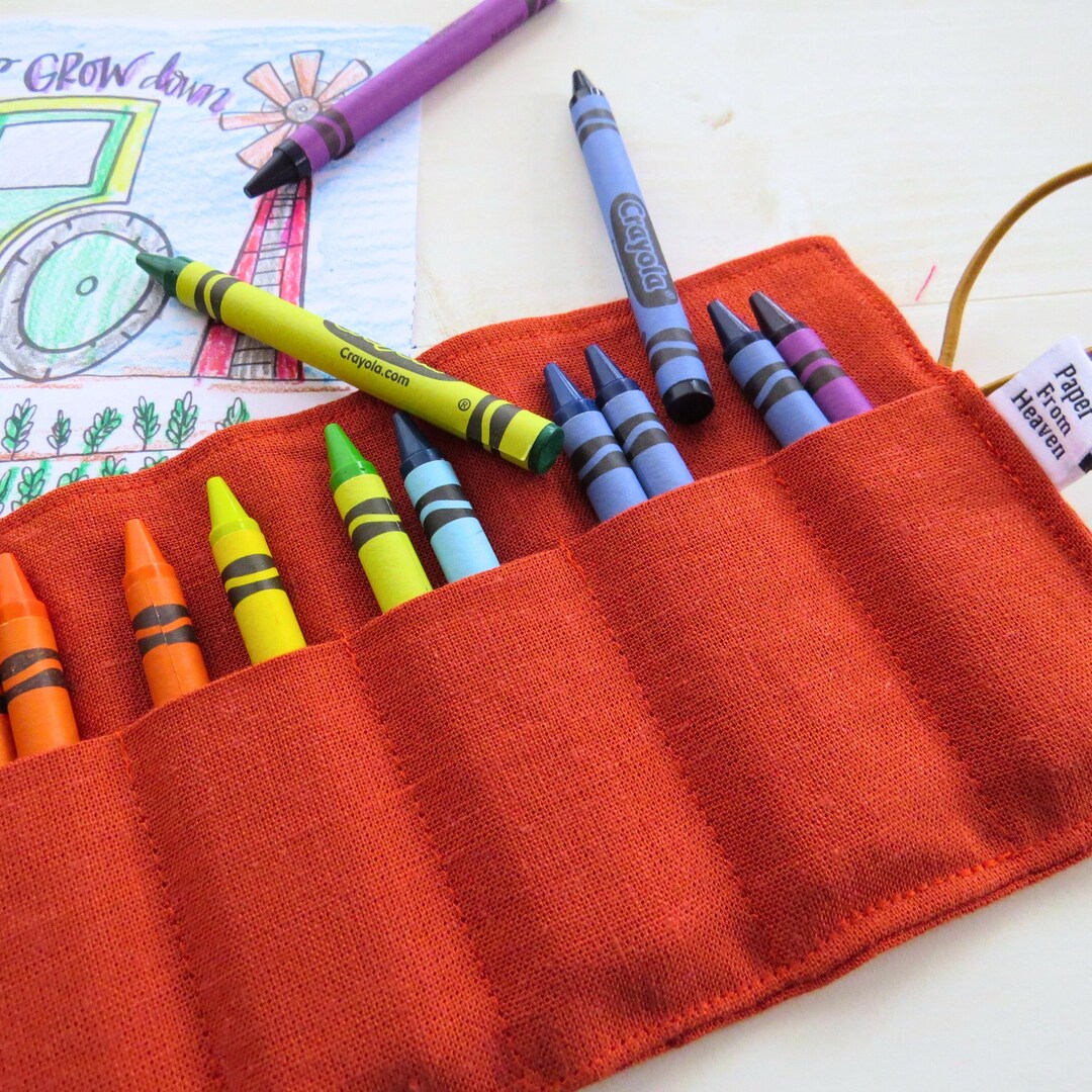 Pumpkin Linen Crayon Roll up Minimalist Toddler Coloring Storage Burnt ...