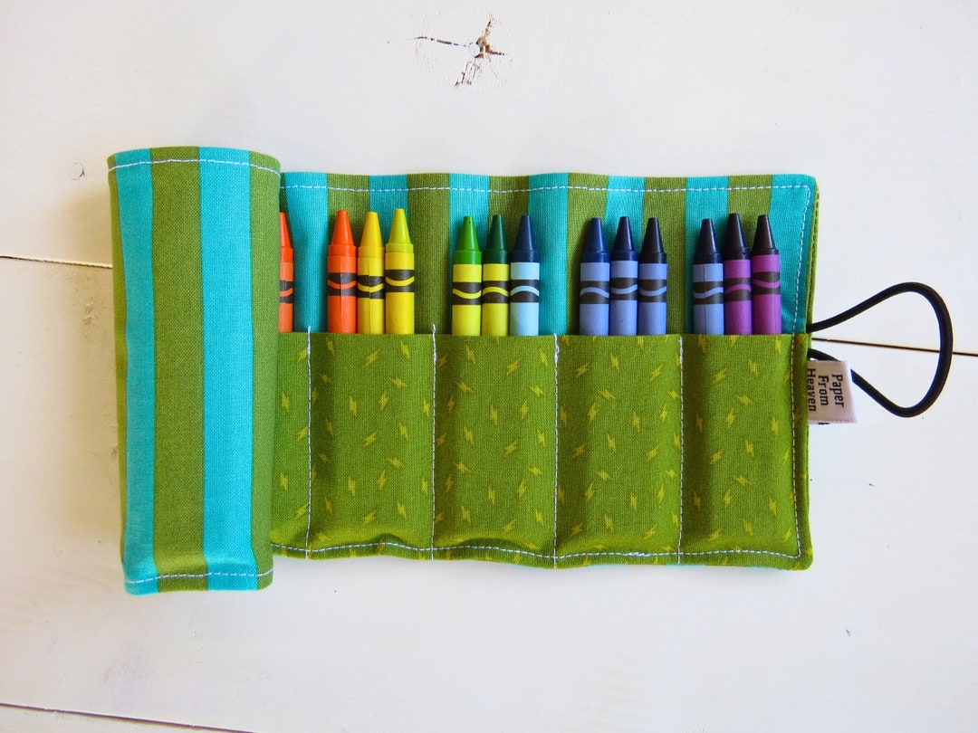 Aqua Teal Crayon Holder Olive Pea Kids Striped Coloring Organizer ...