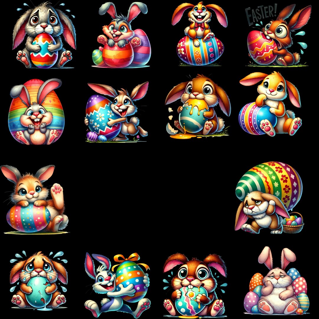 Cute Easter Bunny Clipart Set, Colorful Easter Eggs, Digital Download ...