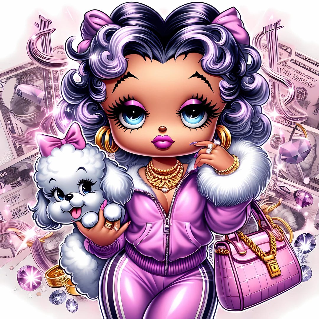 Cute Digital Art Print, Money Dolly Art With Puppy, Glamour Doll ...