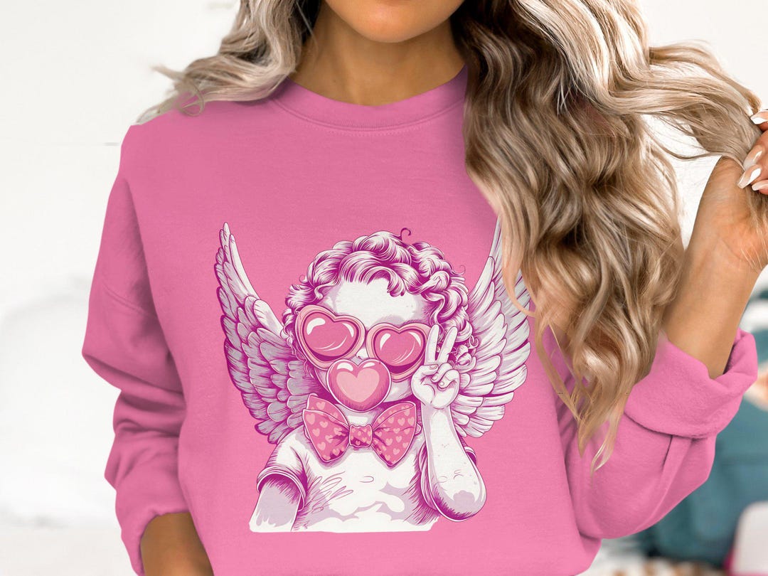 Cute Cupid Angel With Peace Sign Digital Art, Valentine Angel Print ...